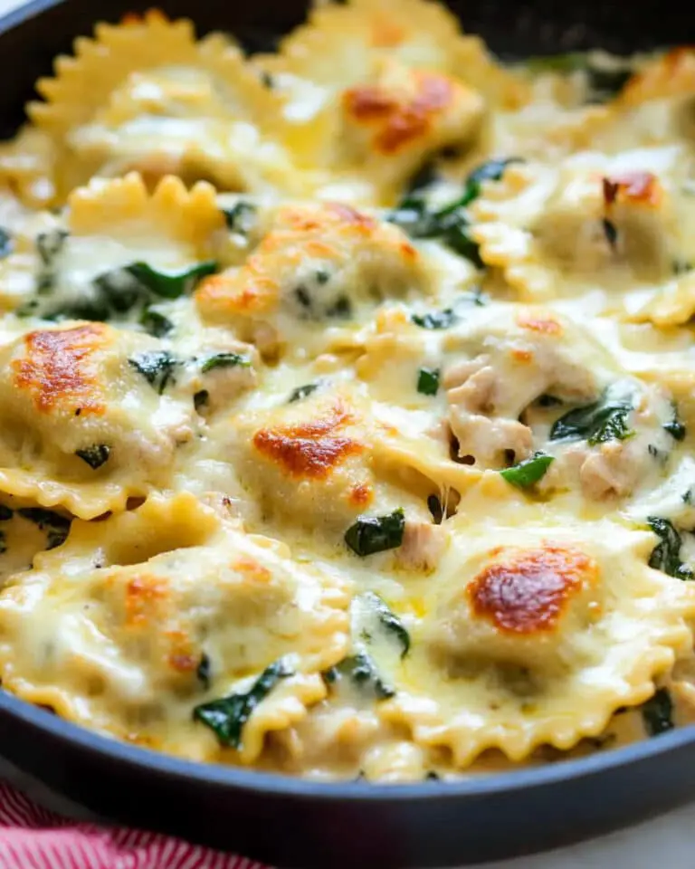 Chicken Alfredo Ravioli Skillet Recipe - Yumyy