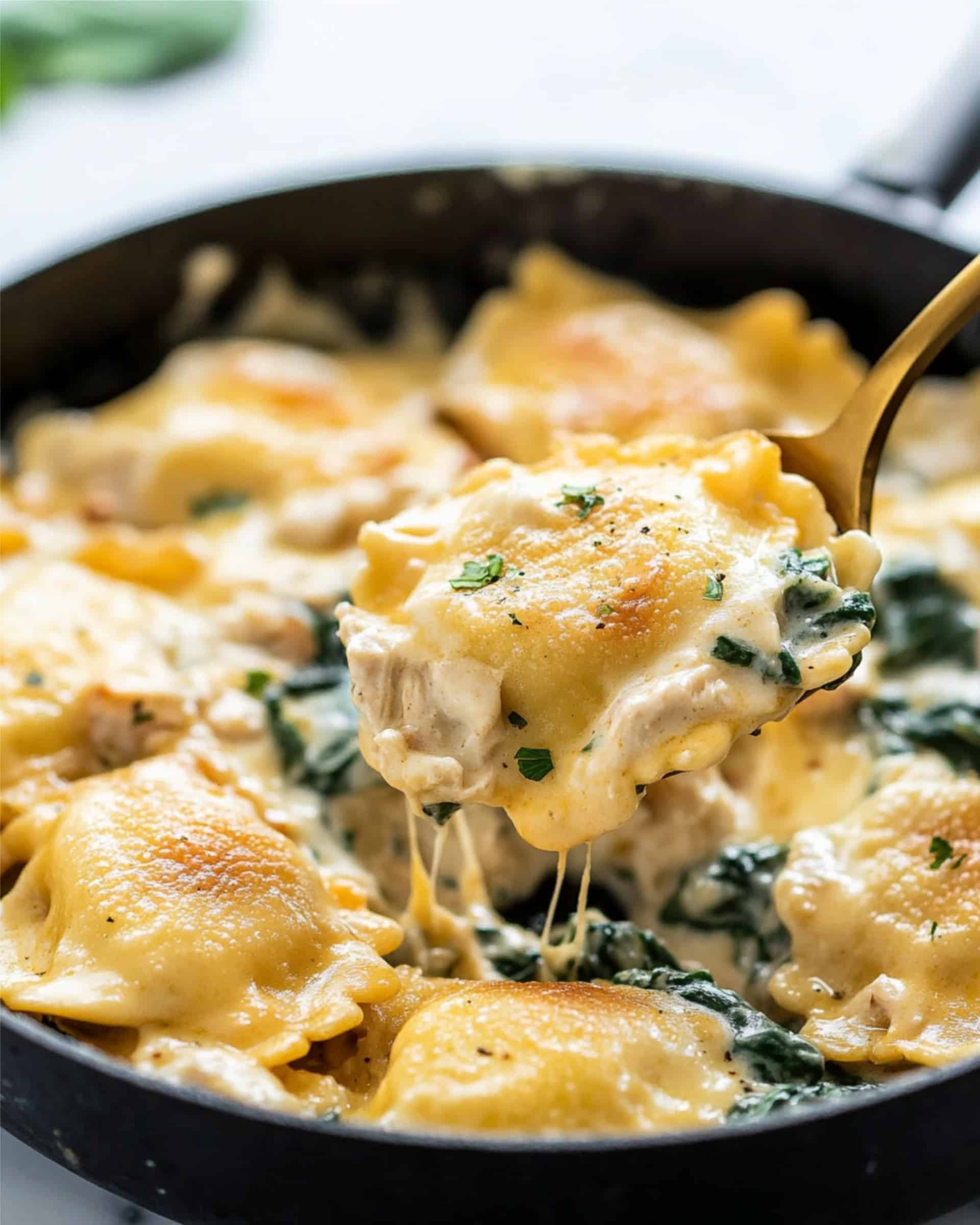 Chicken Alfredo Ravioli Skillet Recipe - Yumyy