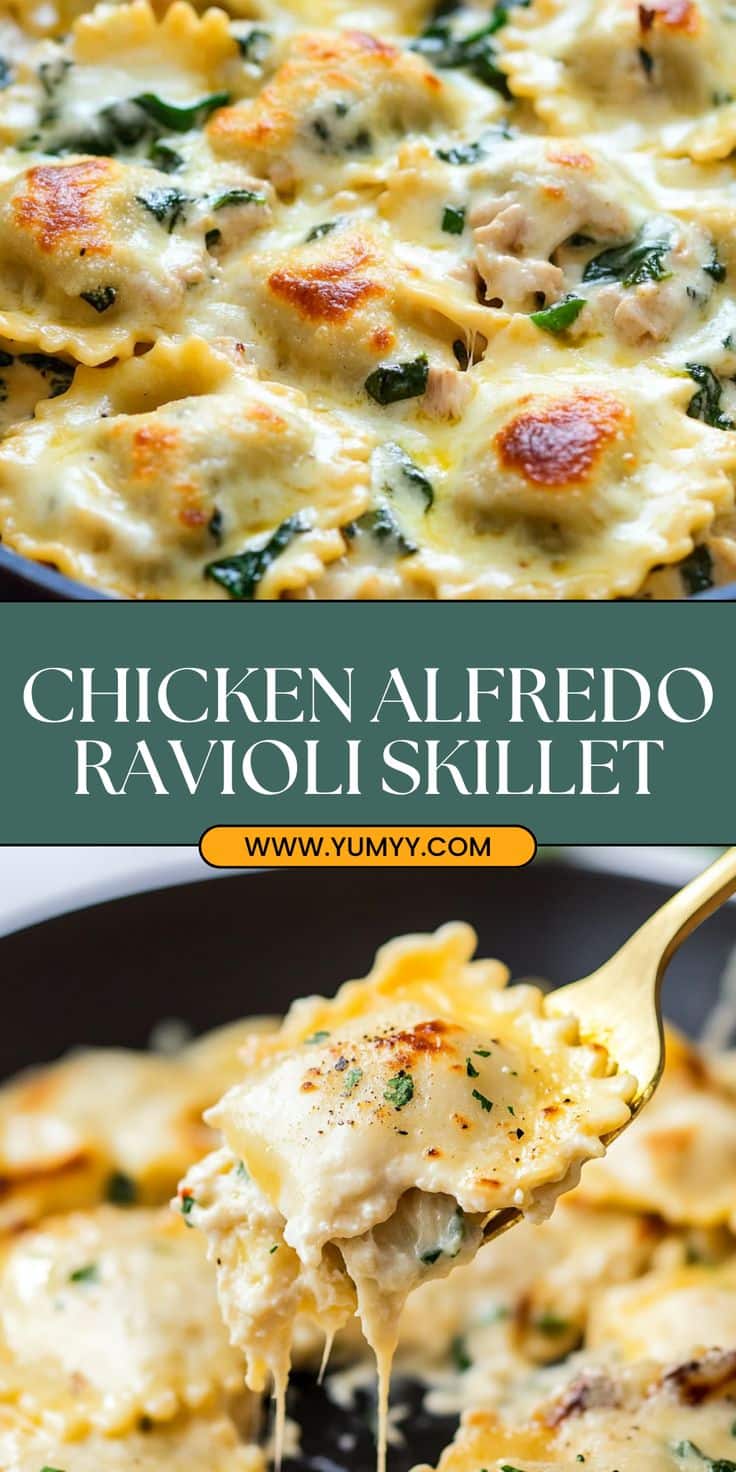 Chicken Alfredo Ravioli Skillet Recipe - Yumyy
