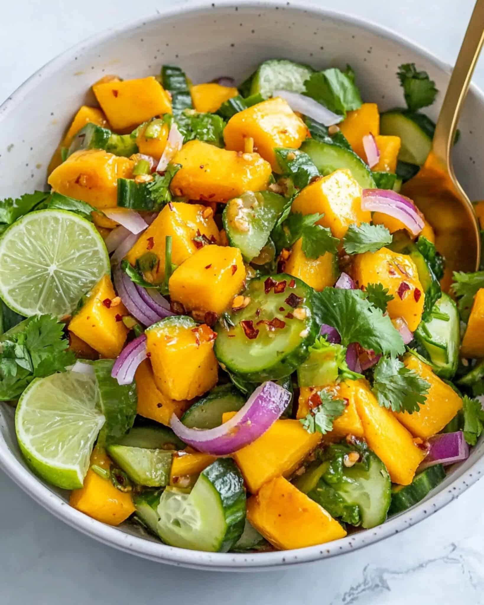 Mango Salad with Sweet Chilli Lime Dressing Recipe - Yumyy