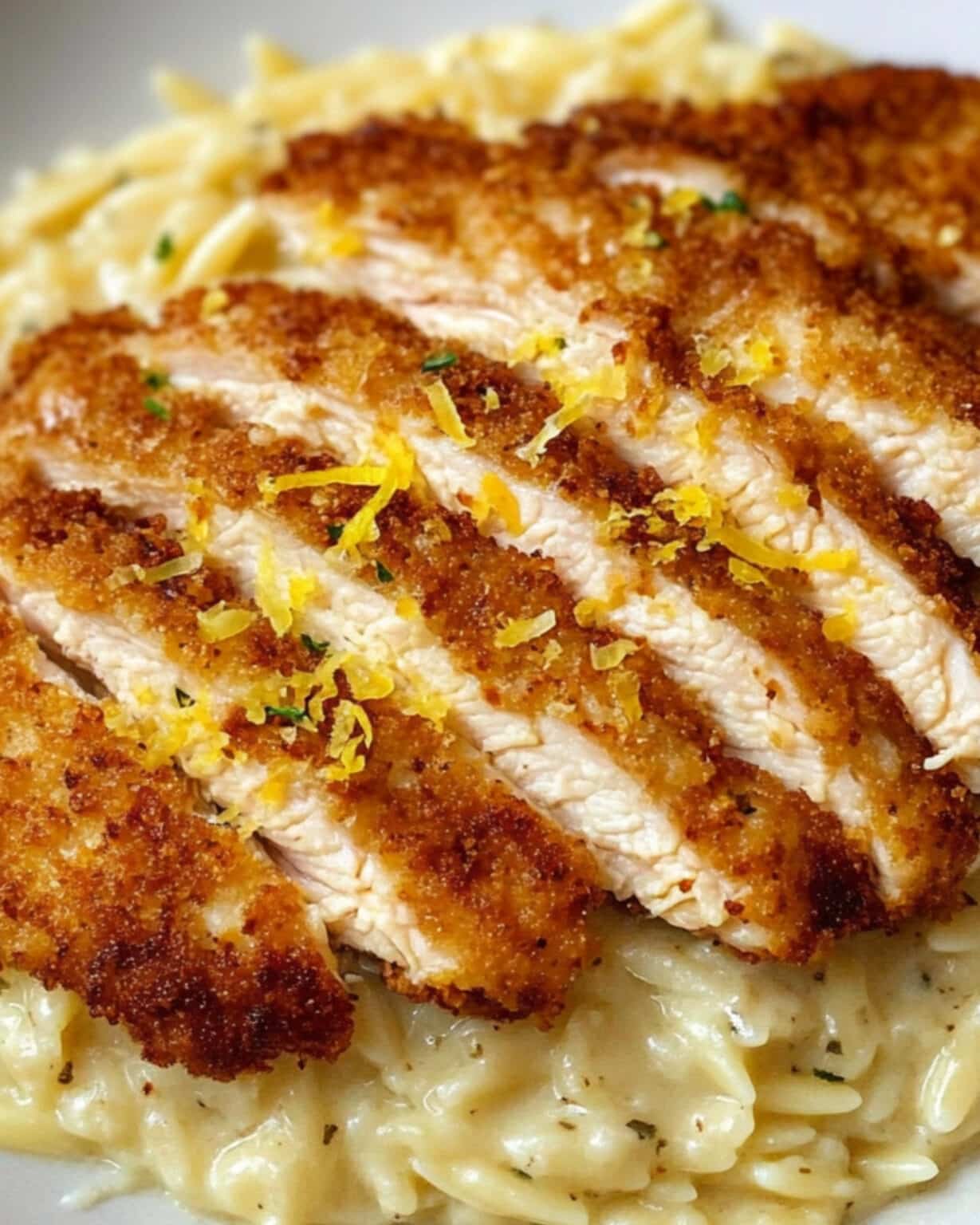 Orzo al Limone with Crispy Parmesan Chicken Recipe - Yumyy